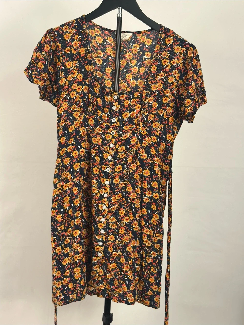 sacred Hawk | Dresses | Black Mini Dress With Brown Floral Print | Poshmark
